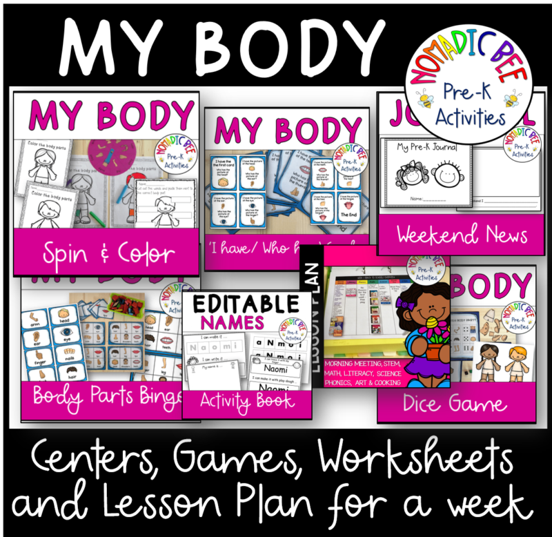 Body Parts Math & Literacy Printable Centers - NBpreKactivities
