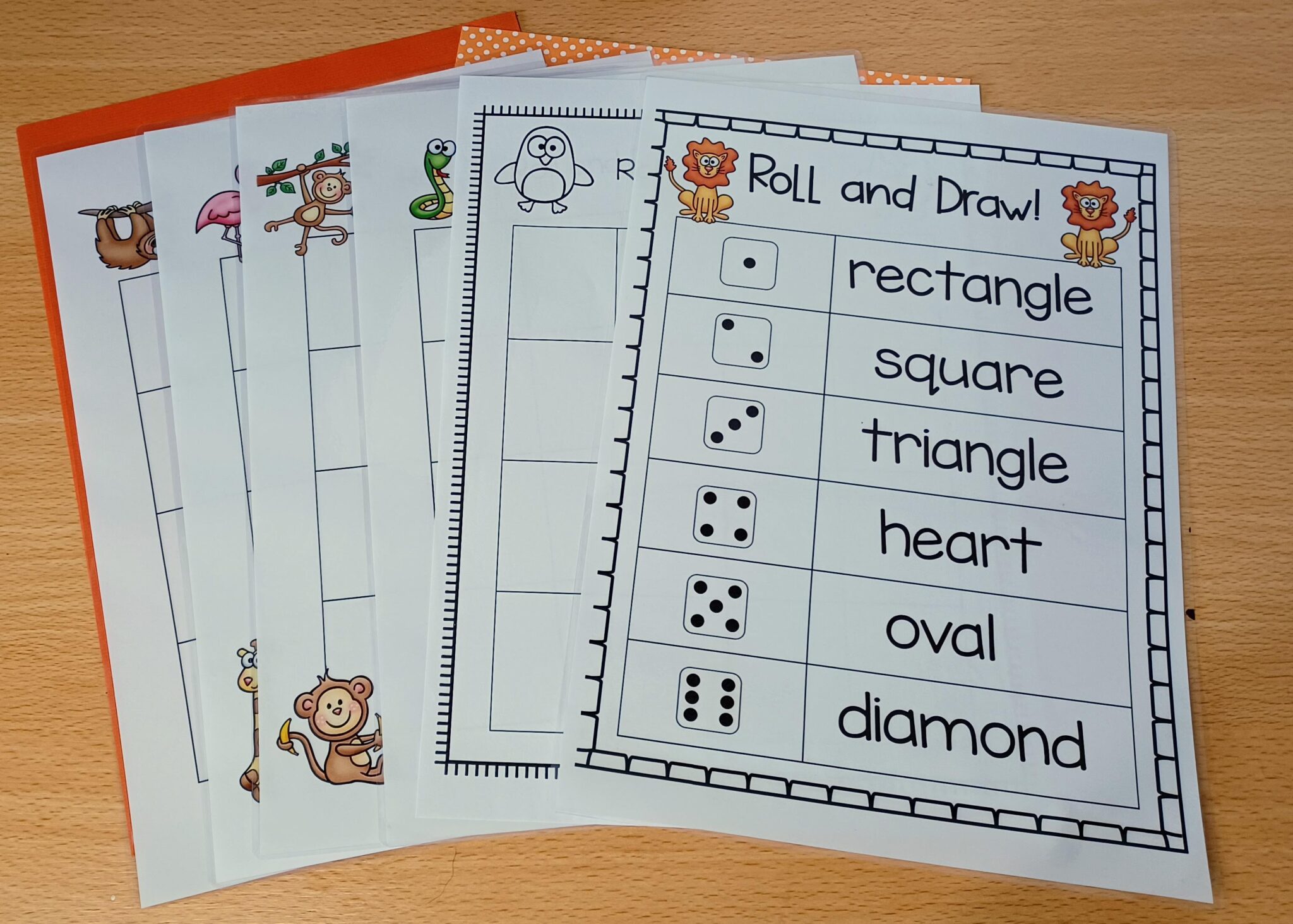 Zoo Animals Themed Roll & Draw 2D Shapes - NBpreKactivities