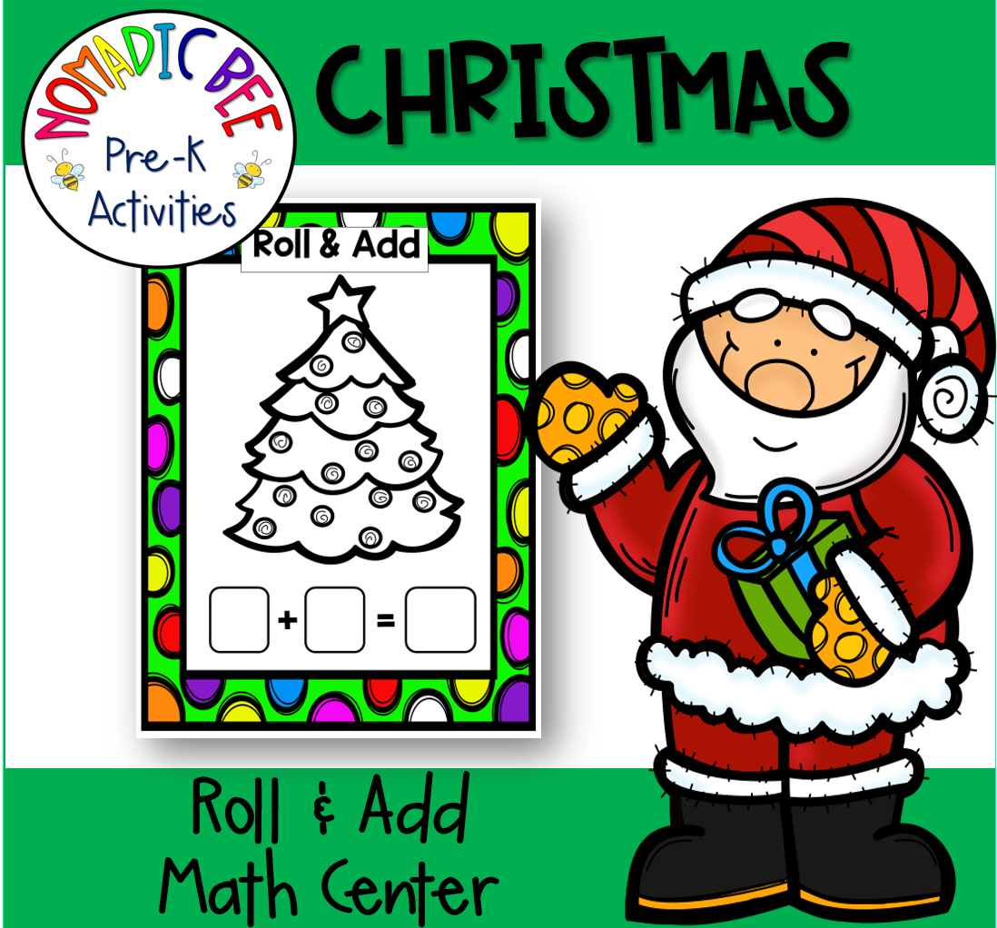 Christmas Themed Roll & Add Math Center - NBpreKactivities