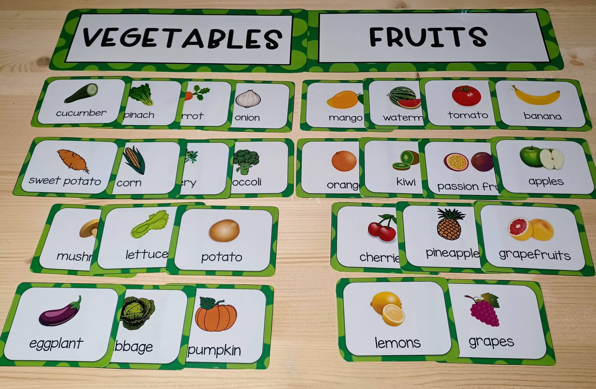 Fruits & veggies Themed Sorting Cards - NBpreKactivities