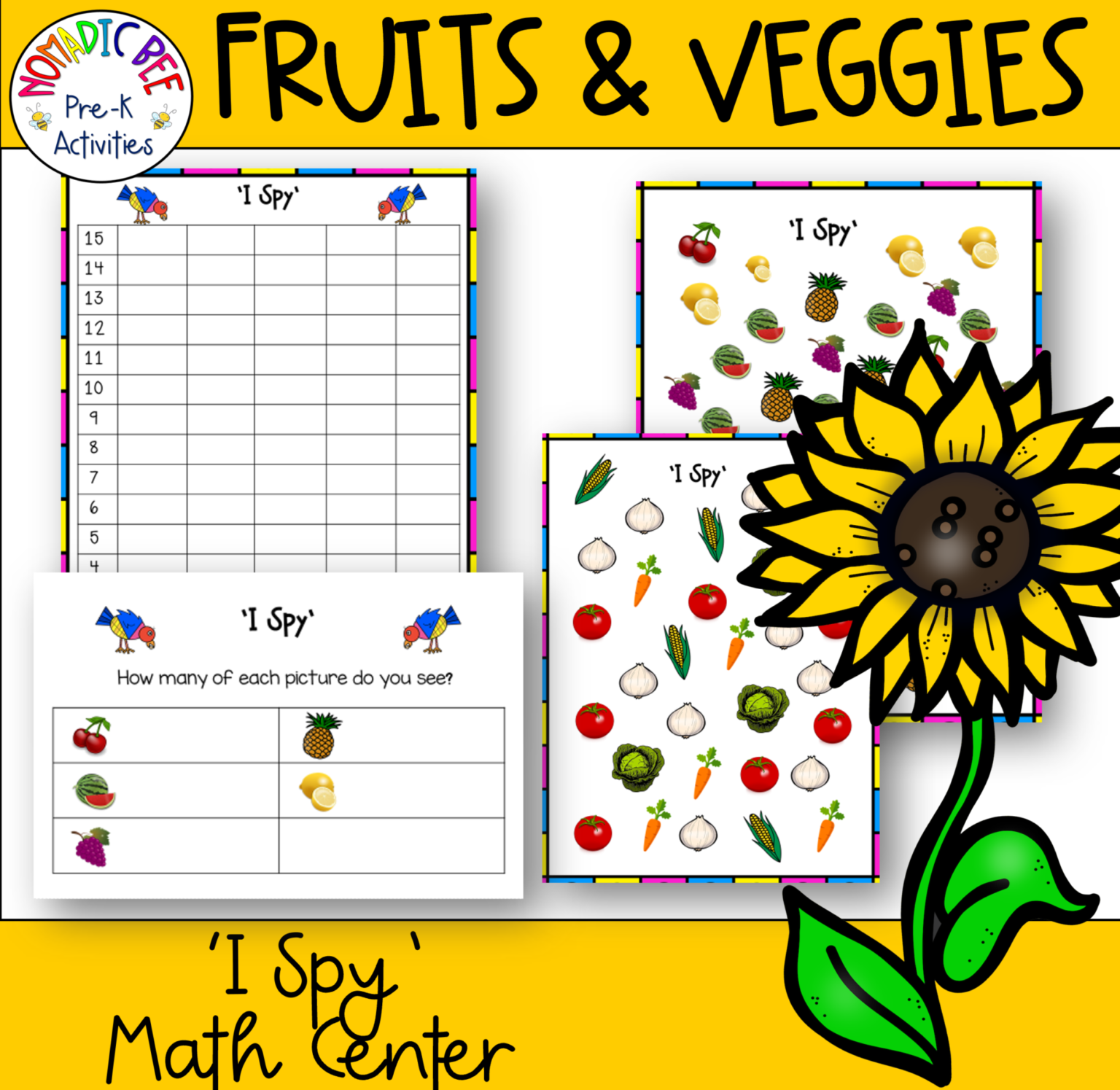 Fruits & Veggies Themed I Spy Graphing Activity - NBpreKactivities