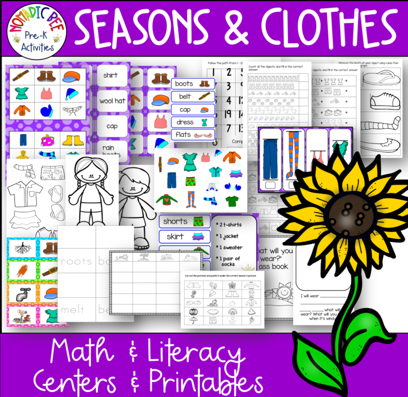 Seasons & Clothes Themed Math Activity Sheets - NBpreKactivities
