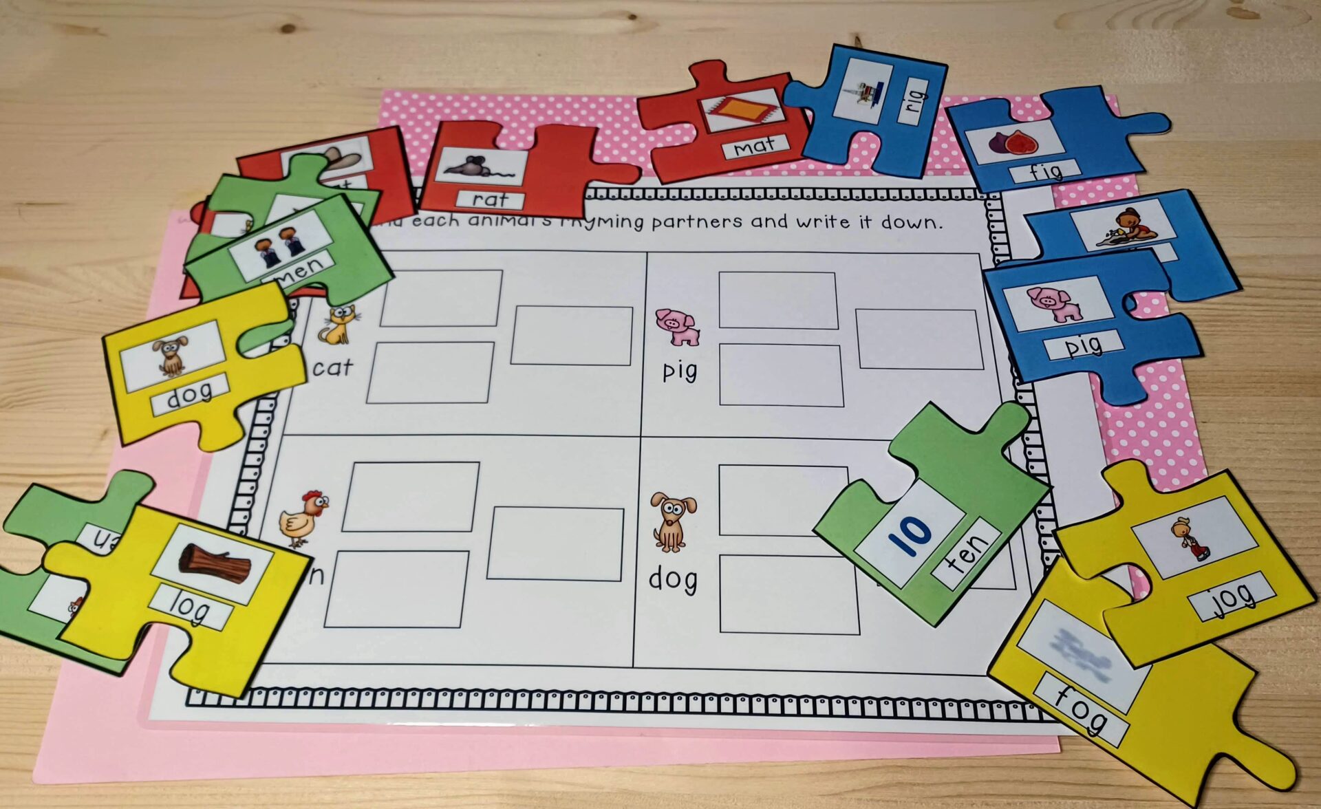 Pets Themed Rhyming Puzzles Writing Center - NBpreKactivities