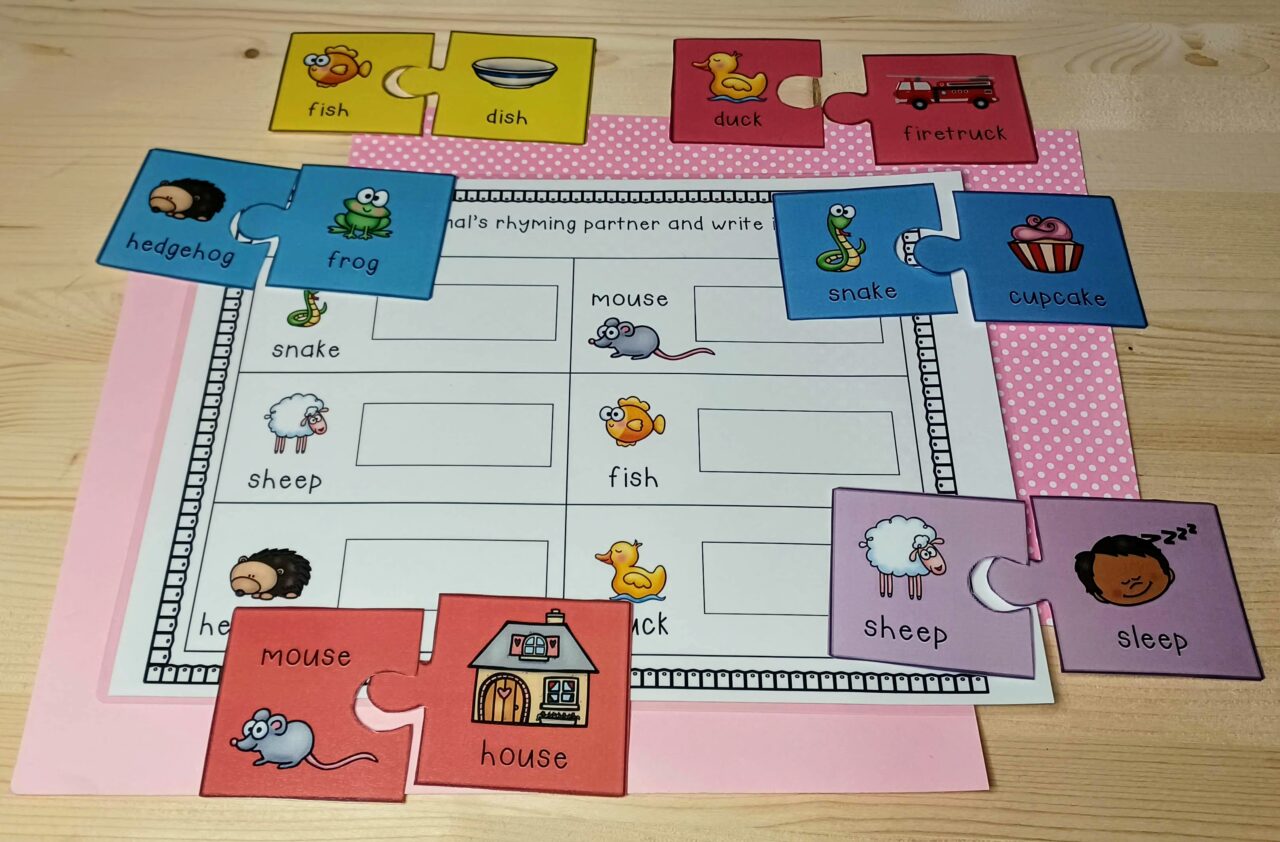 Pets Themed Rhyming Puzzles Writing Center - NBpreKactivities