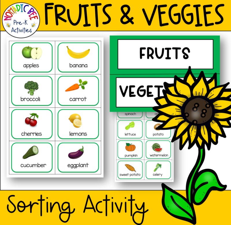 Fruits & veggies Themed Sorting Cards - NBpreKactivities